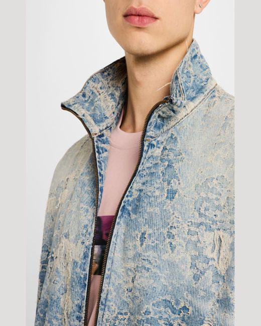 DIESEL Destroyed Jacket in Blue for Men | Lyst