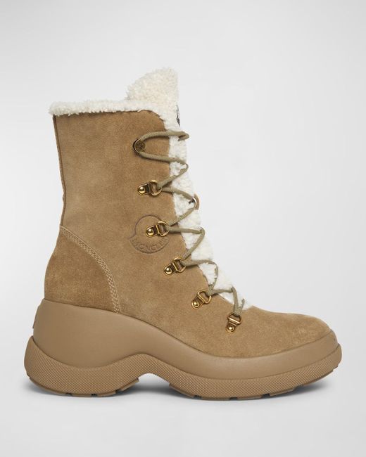Moncler Resile Suede Faux Fur Ranger Boots in Natural | Lyst