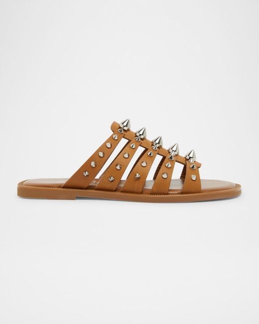 Christian Louboutin Charja Spike Leather Sole Slide Sandals in Brown | Lyst