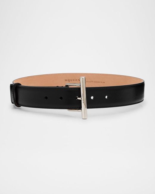 McQueen Silvertone Cross-Bar Leather Sling Belt in Black | Lyst