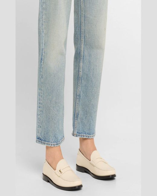 Saint Laurent Le Leather Ysl Penny Loafers in White | Lyst