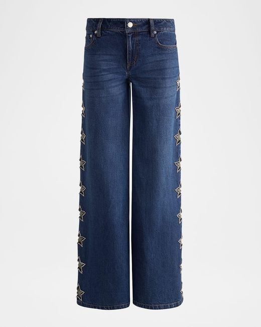 Alice + Olivia Amazing Embellished Low-Rise Baggy Jeans in Blue | Lyst