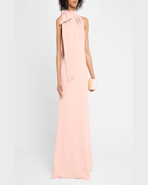 Tadashi Shoji Sleeveless Mock-Neck Bow Crepe Gown in Pink | Lyst Tadashi Shoji Sleeveless Mock-Neck Bow Crepe Gown in Pink | Lyst