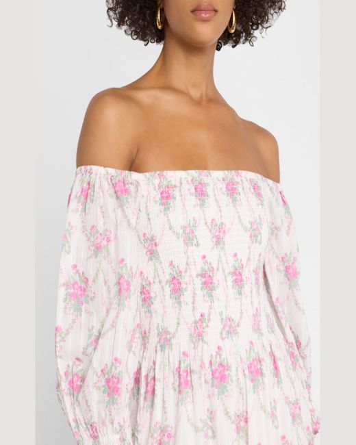 LoveShackFancy Rigby Cotton Floral Midi Dress in Pink | Lyst