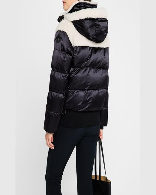 Bogner Dia Satin And Shearling Puffer Jacket in Gray | Lyst