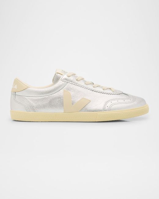 Veja Volley Low-Top Metallic Sneakers in White | Lyst