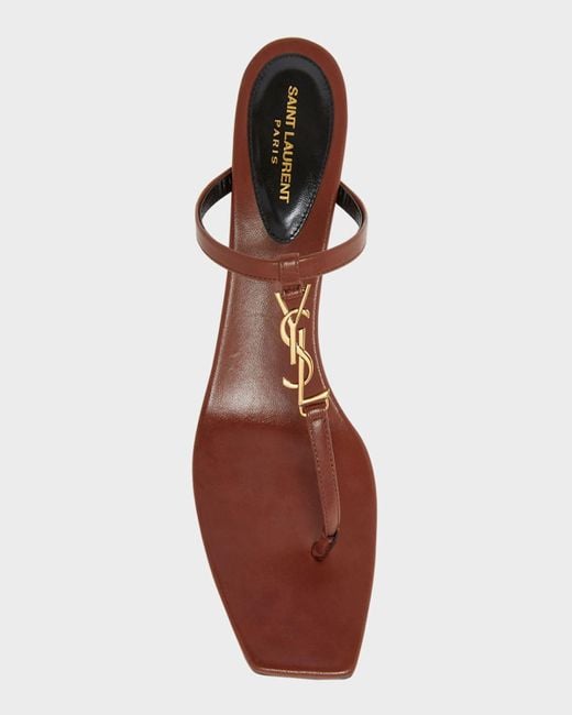 Saint Laurent Cassandra Leather Ysl Thong Mule Sandals in White | Lyst