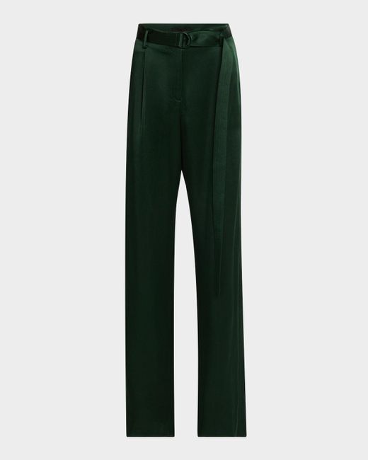 LAPOINTE Satin High Waisted Belted Pants in Green | Lyst