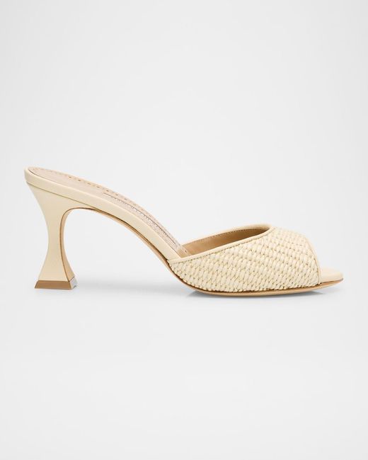 Manolo Blahnik Raffia Jadara Slide Sandals in Natural | Lyst