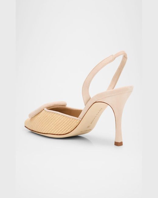 Manolo Blahnik Maysli Woven Buckle Slingback Pumps in Natural | Lyst