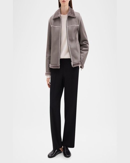 Theory A-Line Shearling Jacket in Gray | Lyst