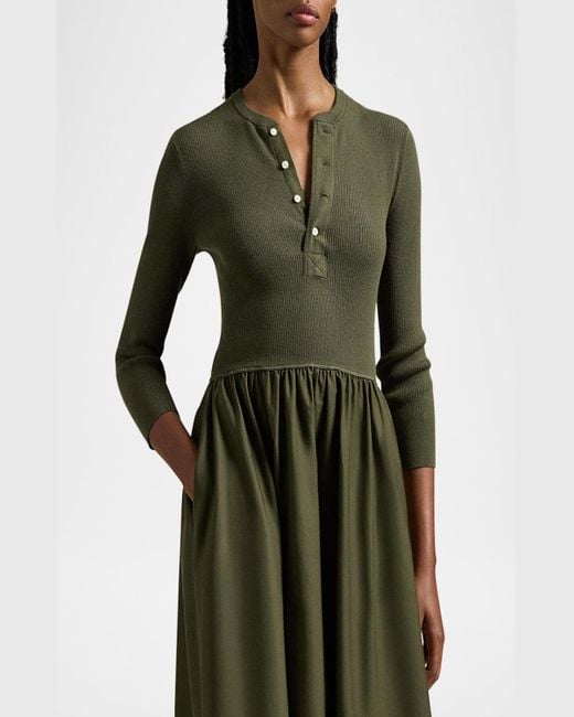 Polo Ralph Lauren Henley-Bodice Maxi Dress in Green | Lyst