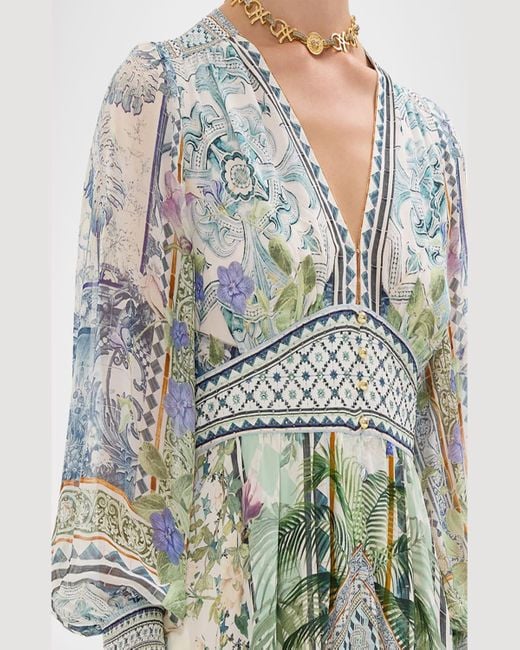 CAMILLA Button-Front Dress With Shaped Waistband in Green | Lyst