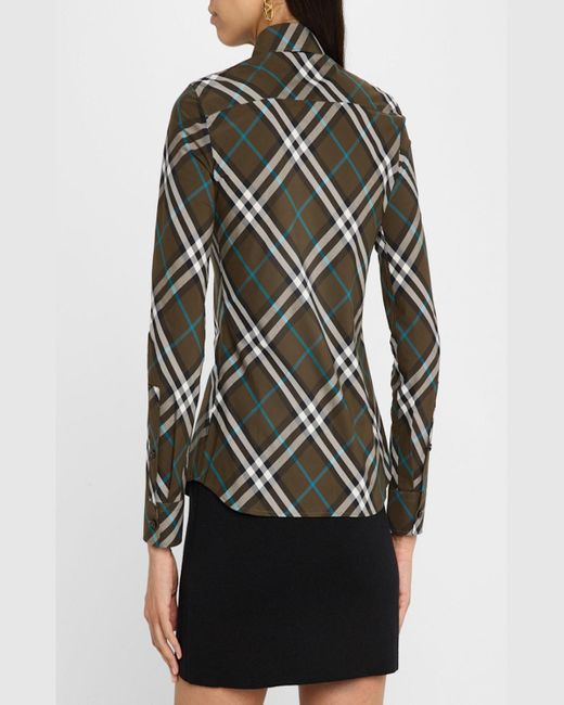 Burberry Check Slim Button-Down Shirt in Black | Lyst