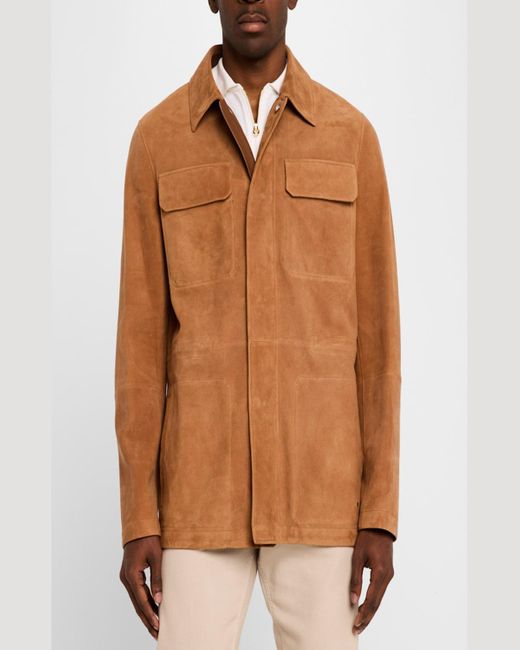 Stefano Ricci Suede Full-Zip Field Jacket in Brown for Men | Lyst