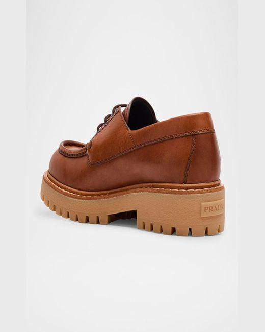 Prada St. Moritz Leather Derby Shoes in Brown for Men | Lyst