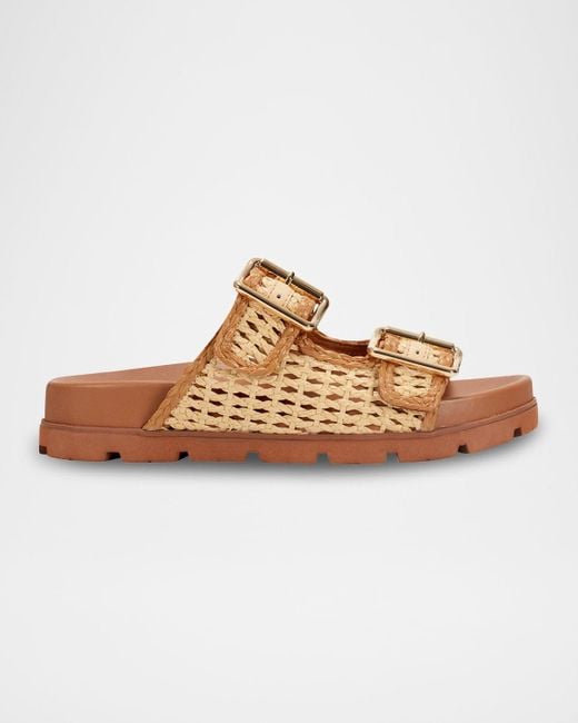 Marc Fisher Mylan Raffia Dual-Buckle Sporty Sandals in White | Lyst