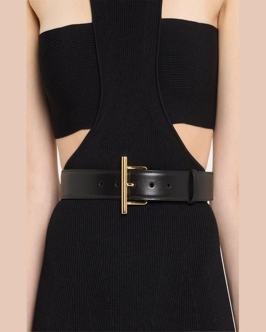 Alexander McQueen Golden Cross-Bar Leather Sling Belt in Black | Lyst