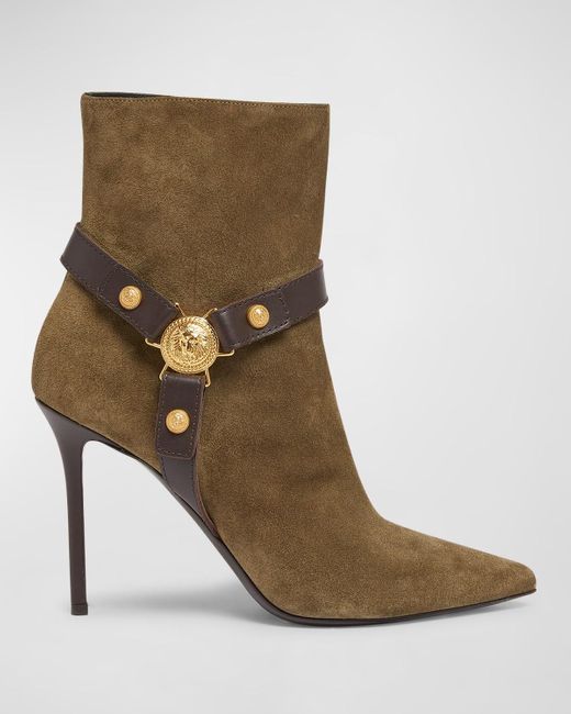 Balmain Eva Suede Harness Stiletto Booties in Brown | Lyst