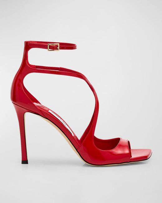 Jimmy Choo Azia Patent Strappy Stiletto Sandals in Red | Lyst