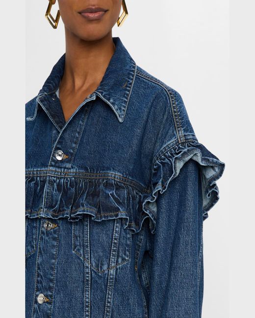FRAME The Ruffle Denim Jacket in Blue | Lyst