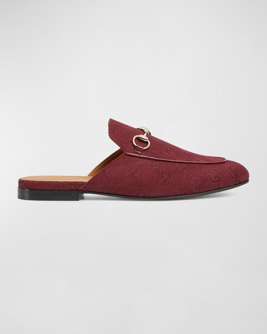 Gucci Princetown Gg Canvas Bit Loafer Mules in Red | Lyst