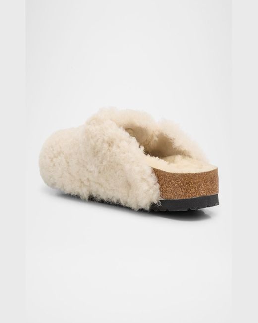 Birkenstock Boston Teddy Shearling Buckle Mules in Natural | Lyst