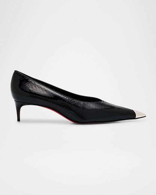 Christian Louboutin Katissima Metal Cap-Toe Leather Pumps in Black | Lyst