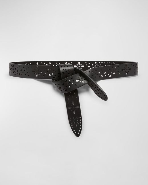 Isabel Marant Lecce Suede Pull-Through Floral Cut Out Belt in Black | Lyst