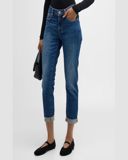 FRAME Le Garcon Cropped Boyfriend Jeans in Blue | Lyst