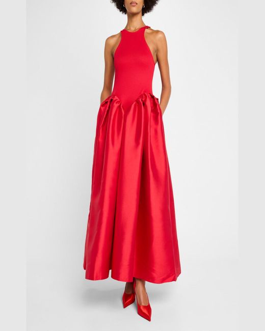 Marques'Almeida Heavy Satin And Rib-Jersey Long Dress in Red | Lyst