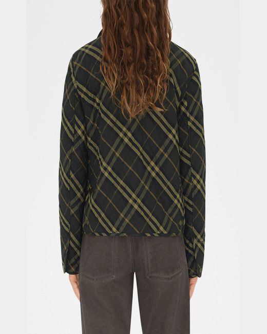 Burberry Short Check Quilted Jacket in Black | Lyst