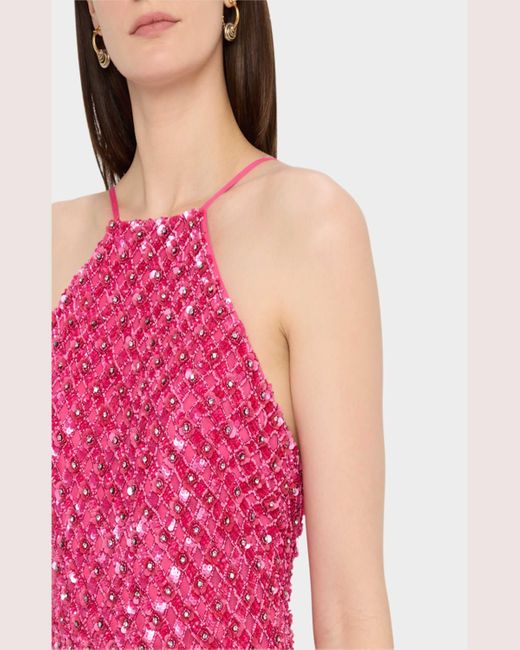 Liv Foster Beaded Low-Back Halter Mini Dress in Pink | Lyst