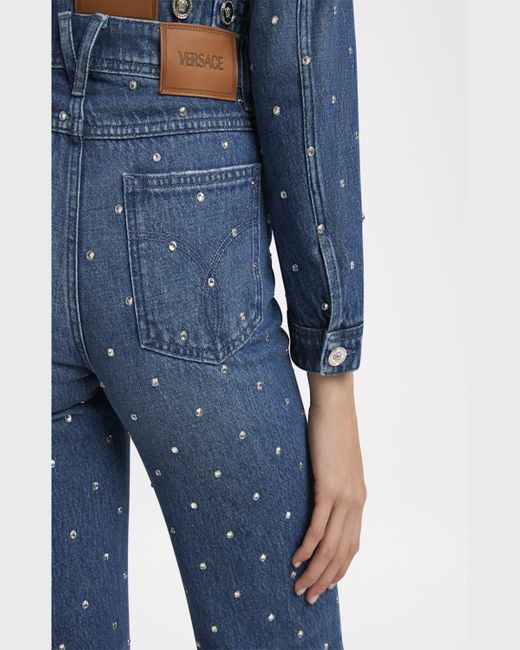 Versace Crystal Denim Straight-Leg Pants in Blue | Lyst