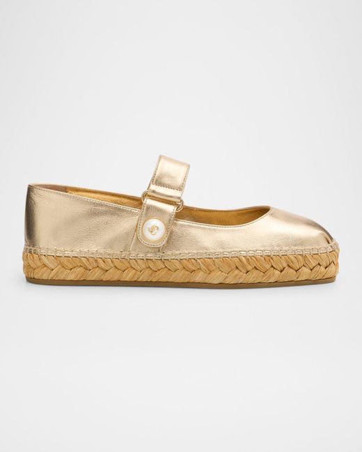 Jimmy Choo Fayence Metallic Mary Jane Ballerina Espadrilles in Natural | Lyst