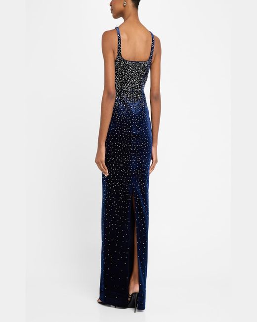 Alex Perry Singlet Crystal Velvet Sweetheart Column Gown in Blue | Lyst