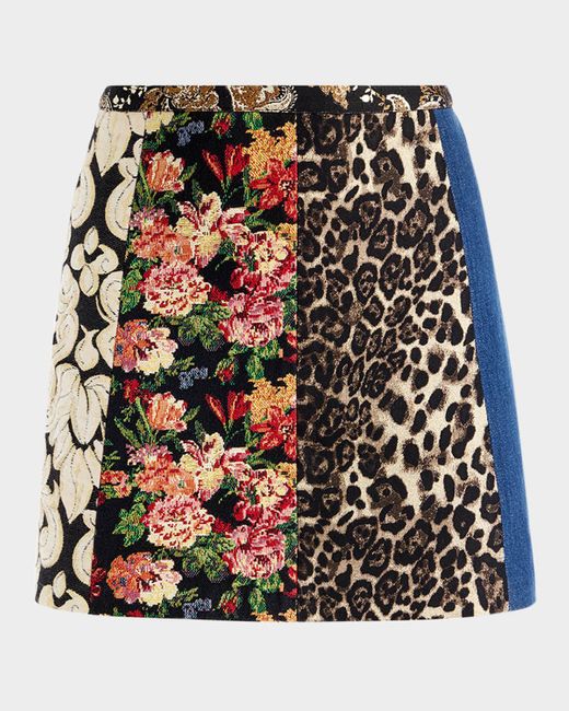Alice + Olivia Riley Denim Mixed-Media Mini Skirt | Lyst
