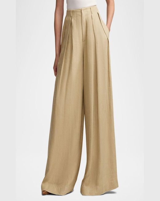 Ralph Lauren Greer Silk-Linen Twill Pleated Pants in Natural | Lyst