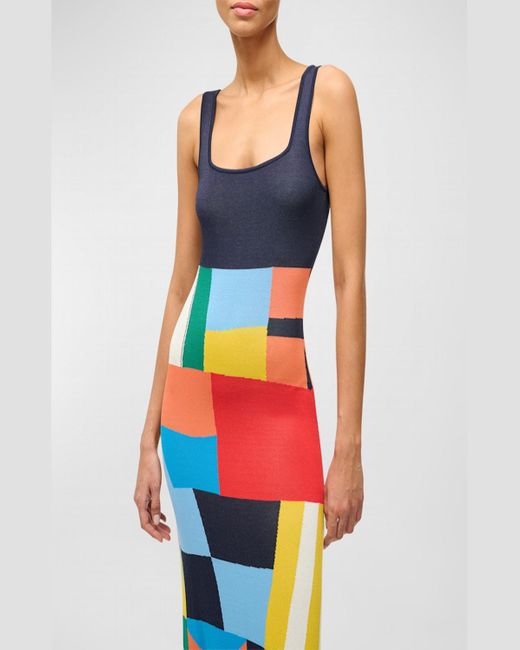STAUD Katie Colorblock Square-Neck Sheath Midi Dress in Blue | Lyst