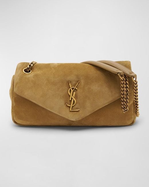 Saint Laurent Calypso Ysl Suede Chain Shoulder Bag in Natural | Lyst
