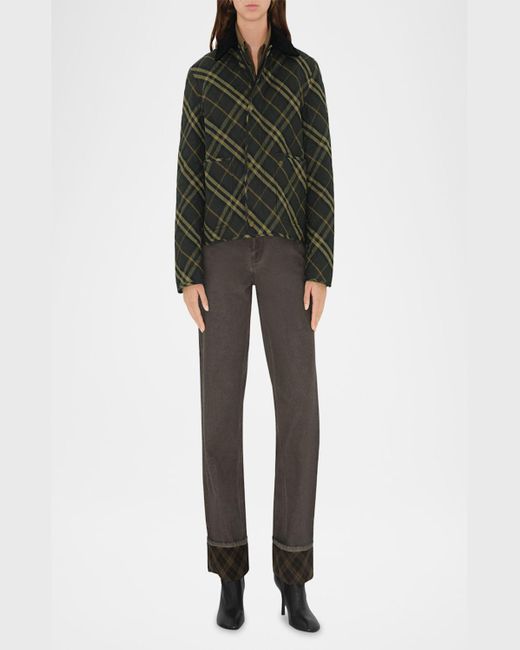 Burberry Short Check Quilted Jacket in Black | Lyst