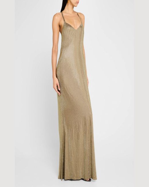 Ralph Lauren Presling Crystal Crisscross Backless Gown in Natural | Lyst