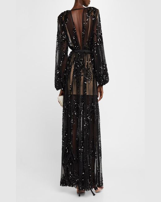 Bronx and Banco Amber Zoe Sequin Sheer Gown in Black | Lyst