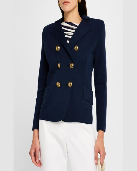 Maison Common Nautical Double-Breasted Merino Knit Jacket in Blue | Lyst