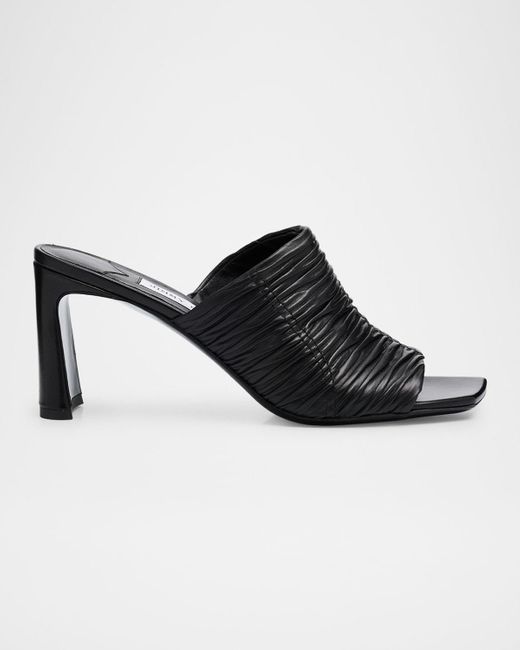 Jimmy Choo Lua Ruched Leather Mule Sandals in Black | Lyst