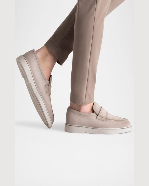 Magnanni Bandera Suede Rubber-Sole Penny Loafers in White for Men | Lyst