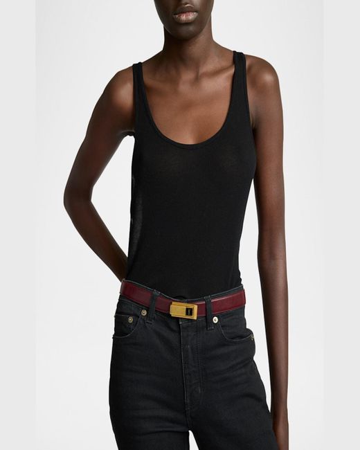 Saint Laurent Ysl Skinny Leather Belt in White | Lyst