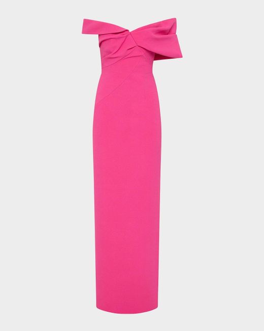 Rachel Gilbert Melody Draped Off-The-Shoulder Column Gown in Pink | Lyst