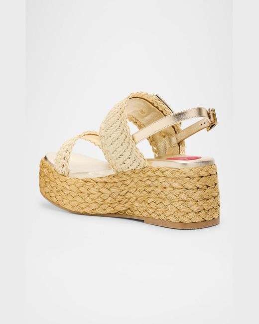 Roger Vivier Raffia Crystal Buckle Platform Sandals in Metallic | Lyst