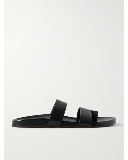 The Row Hugh Textured-Leather Slides in Black | Lyst